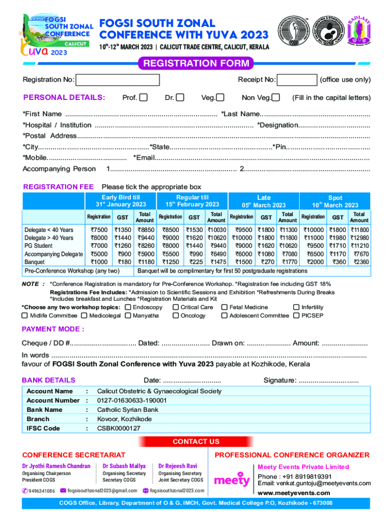 Fillable Online FOGSI South Zonal Registration Form Fax Email Print ...