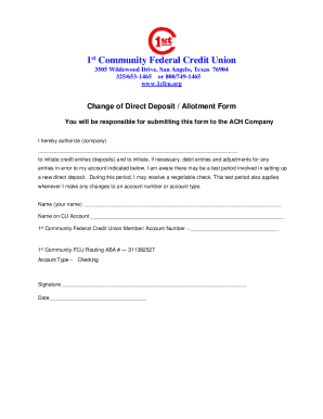 Fillable Online Change of Direct Deposit / Allotment Form Fax Email ...