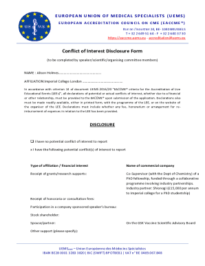 Fillable Online Conflict of Interest Disclosure Form - PDF Free Download Fax Email Print - pdfFiller
