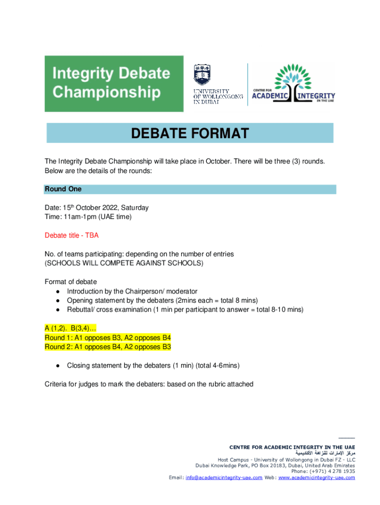 Fillable Online The Anatomy of a Debate Tournament Handout #4 Fax Email ...