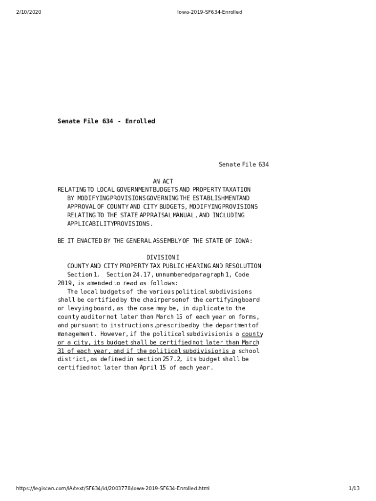 Fillable Online Senate File 634 - Enrolled Fax Email Print - pdfFiller