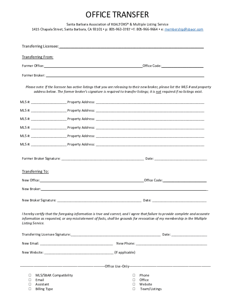 Fillable Online Authorization to Transfer Listings Fax Email Print ...