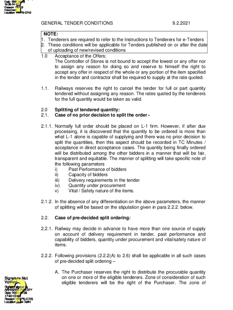 Fillable Online Unified tender Document containing 1. Schedule of ...