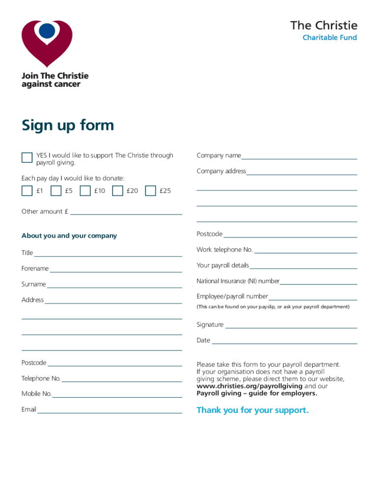 Fillable Online Sign up form Fax Email Print - pdfFiller