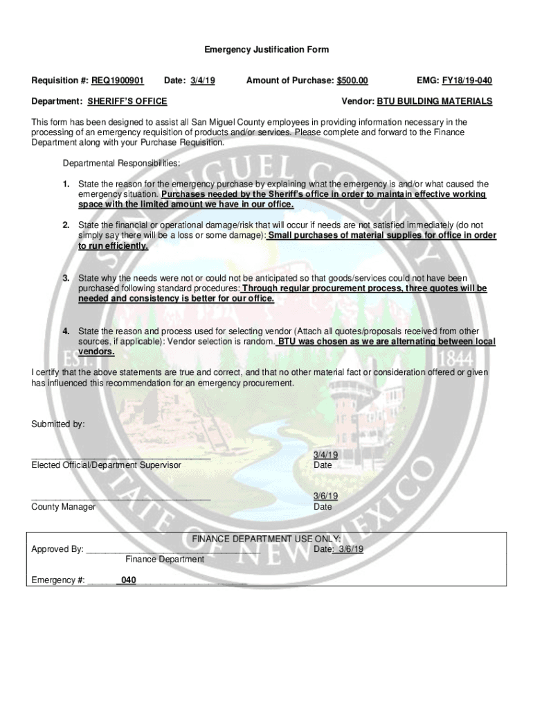 Fillable Online 2.6 Emergency Purchases and Confirming Requisitions Fax ...