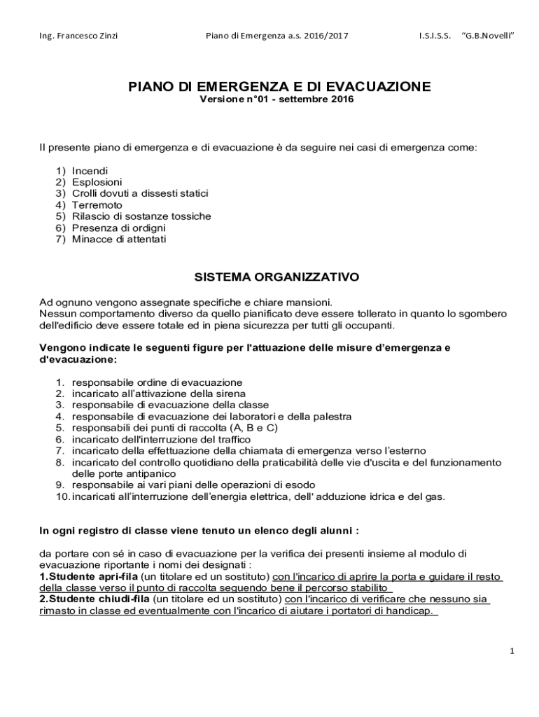 Compilabile Online piano per la gestione delle emergenze e dell'evacuazione Fax Email Stampa ...