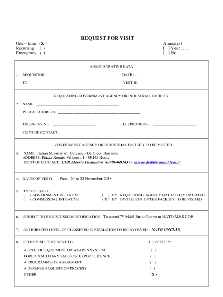 Fillable Online instructions for u-1201 request for visit (rfv) form ...
