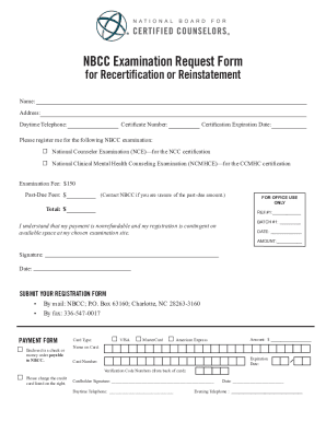 Fillable Online NBCC Examination Request Form for Recertification or ...