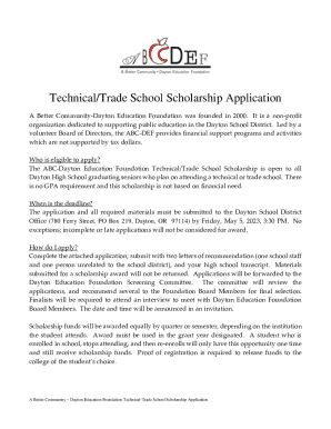 Fillable Online Technical/Trade School Scholarship Application Fax ...