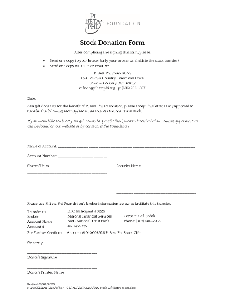 Fillable Online Stock Donation FormICNA Relief USA Programs Inc. Fax ...