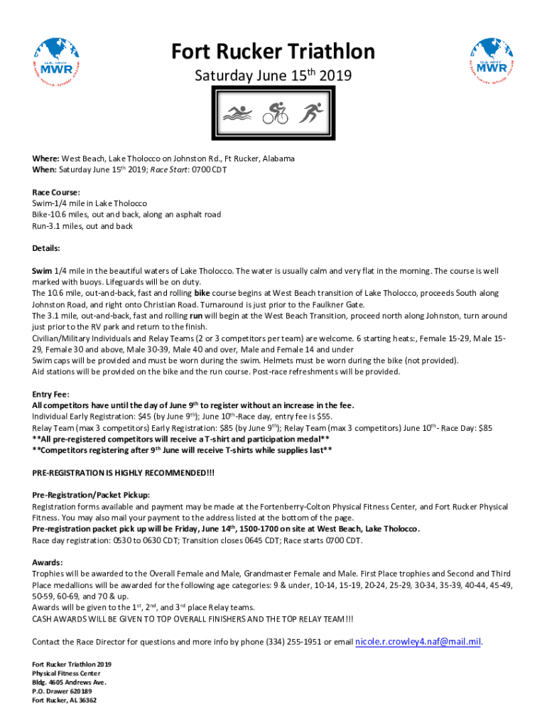 Fillable Online Fort Rucker MWR - Join us at Lake Tholocco on May 18 at ...