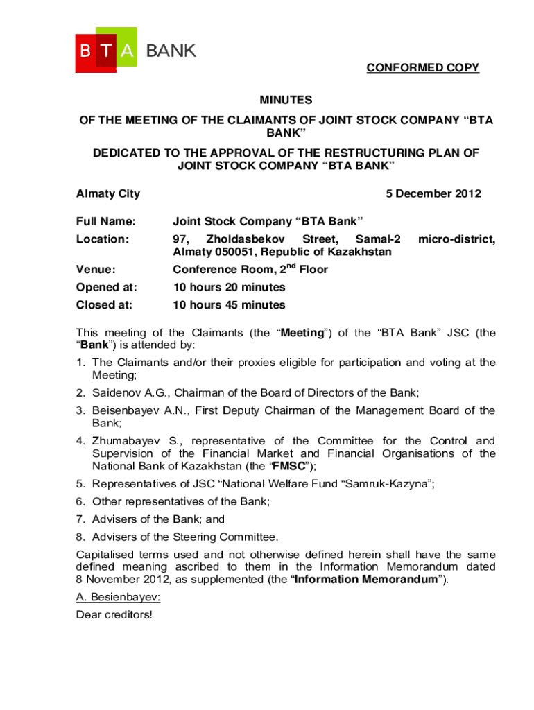 Fillable Online JOINT STOCK COMPANY BTA BANK overview Fax Email Print ...