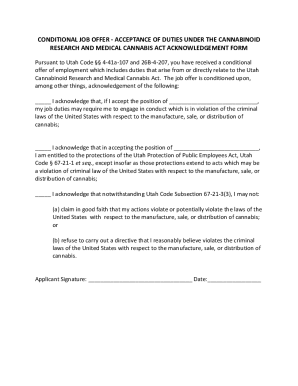 Fillable Online Utah Conditional Job Offer - Acceptance of Duties Under ...