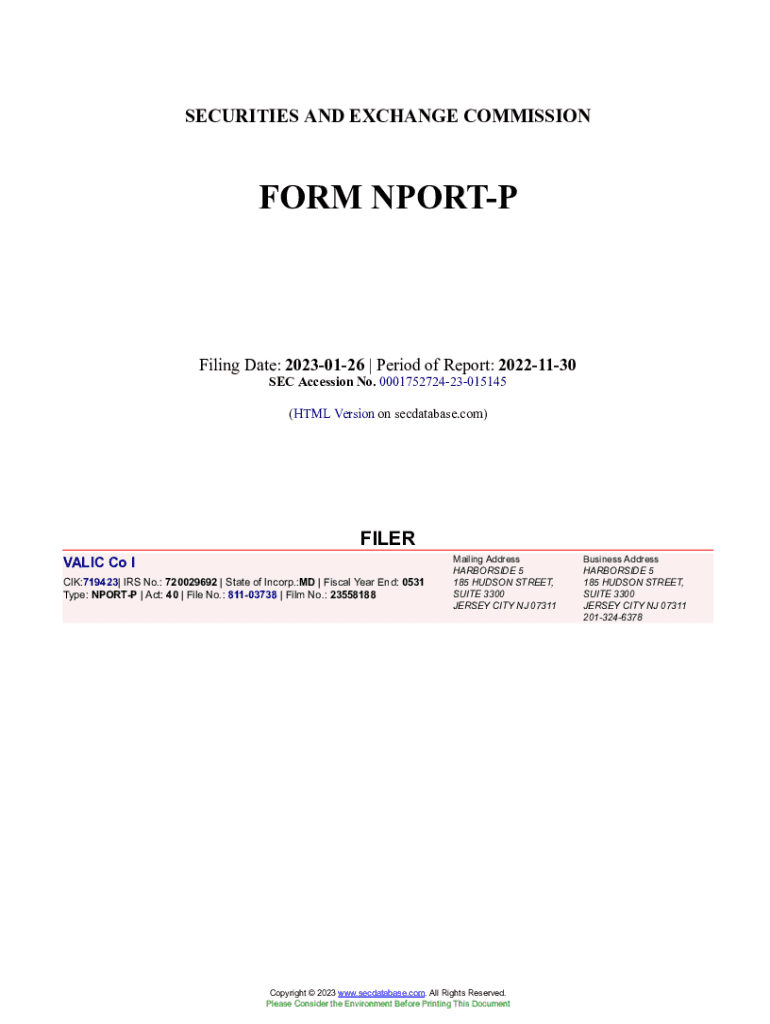Fillable Online VALIC Co I Form NPORT-P Filed 2023-01-26. Accession ...