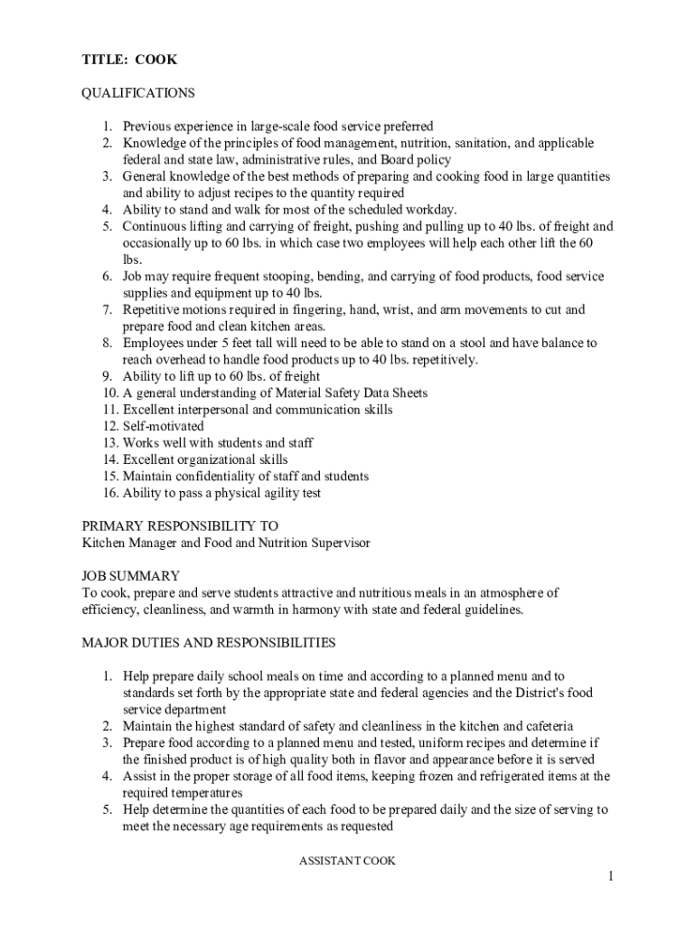 Fillable Online Federal Wage System Job Grading Standard for Cooking ...