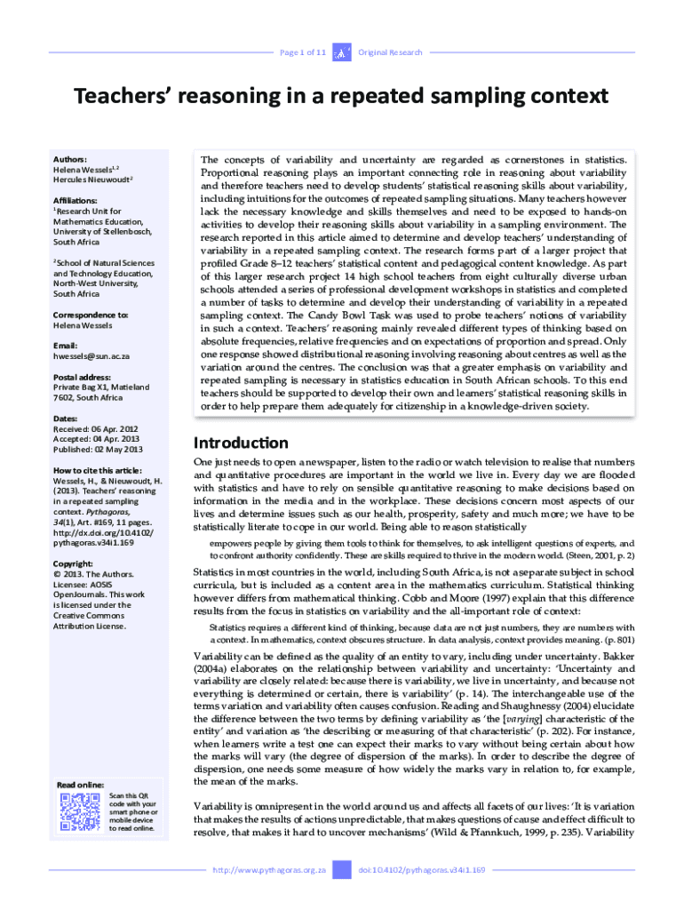Fillable Online Teachers' reasoning in a repeated sampling context Fax Email Print - pdfFiller