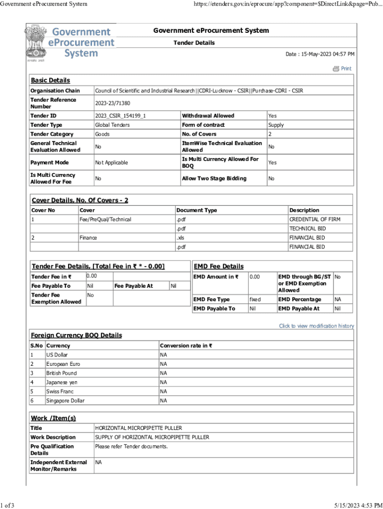 Fillable Online cdri res Government eProcurement System - Lucknow Fax ...