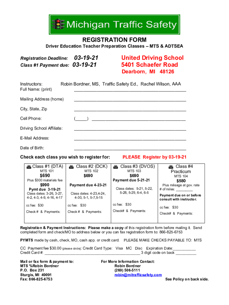 Fillable Online REGISTRATION FORMUnited Driving School 5401 ... Fax ...
