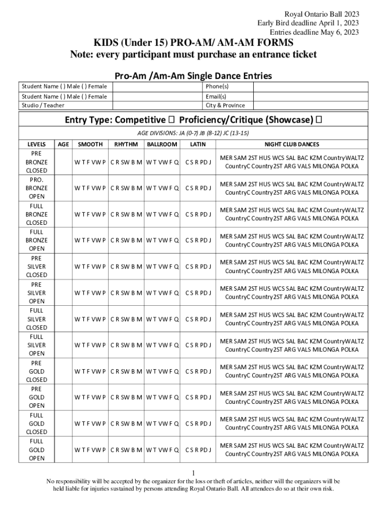 Fillable Online KIDS (Under 15) PRO-AM/ AM-AM FORMS Fax Email Print ...
