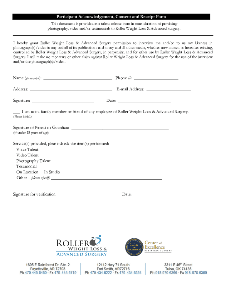 Fillable Online Participant Acknowledgement, Consent and Receipt Form ...