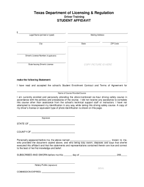 Fillable Online Student Affidavit Fax Email Print - pdfFiller