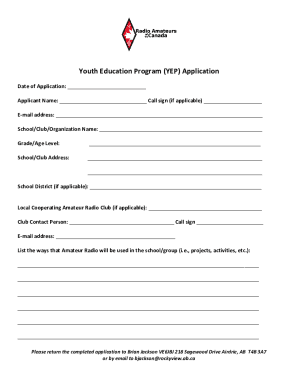 Fillable Online Youth Education Program (YEP) Application Fax Email ...