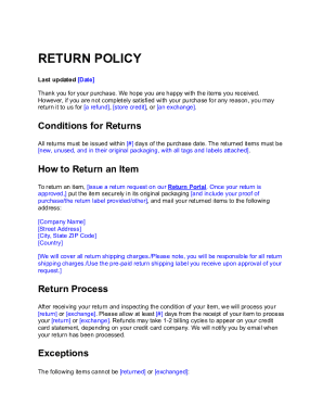 Fillable Online Return Policy Template Fax Email Print - pdfFiller
