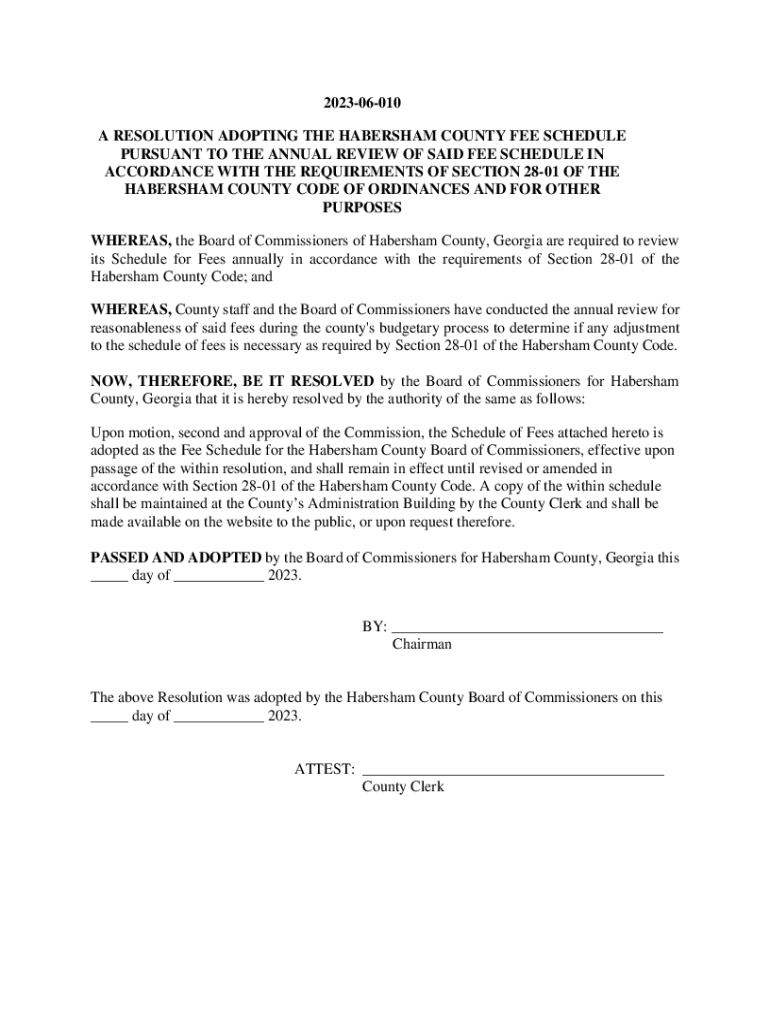 Fillable Online DRAFT Habersham County Fee Schedule FY2024 Proposed Fax ...