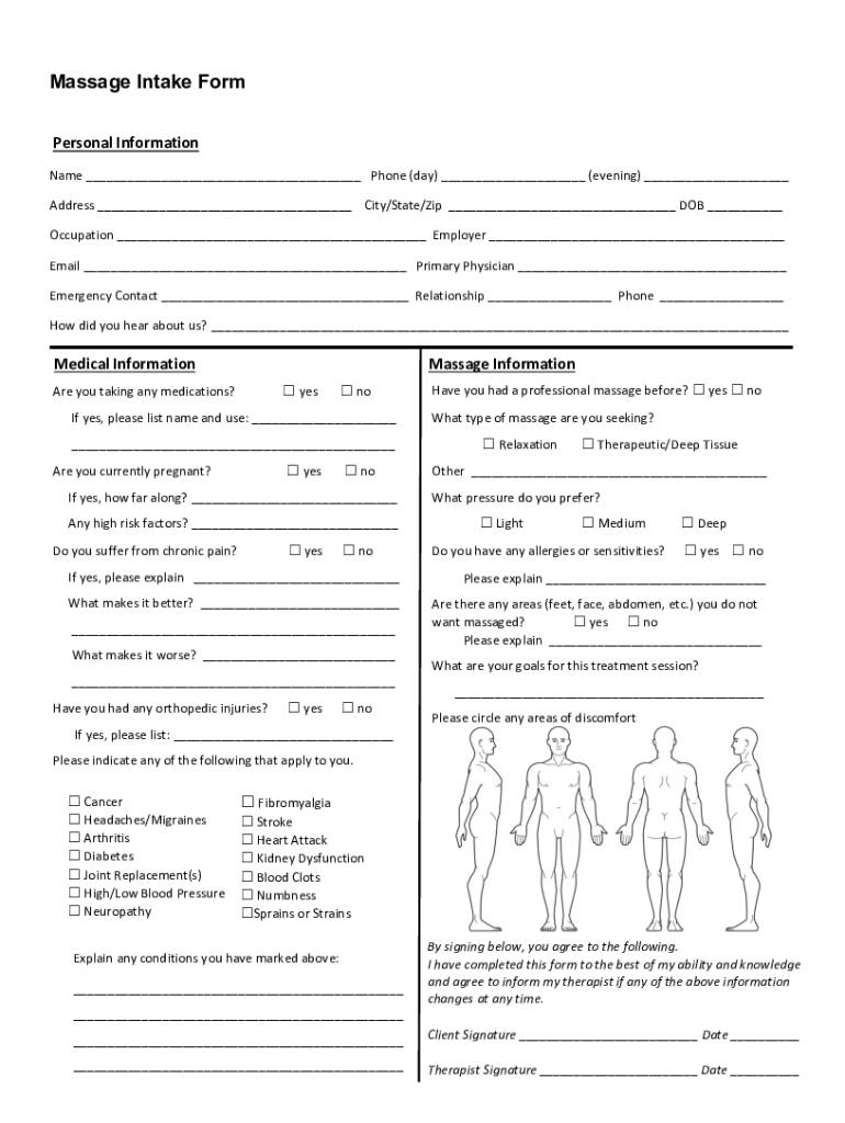 Fillable Online Reflexology Intake Form Fax Email Print - pdfFiller