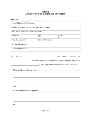 Fillable Online SAMPLE APPLICATION FOR EMERGENCY DETENTION ... Fax ...