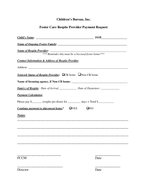 Fillable Online Respite Provider Payment Request Fax Email Print ...