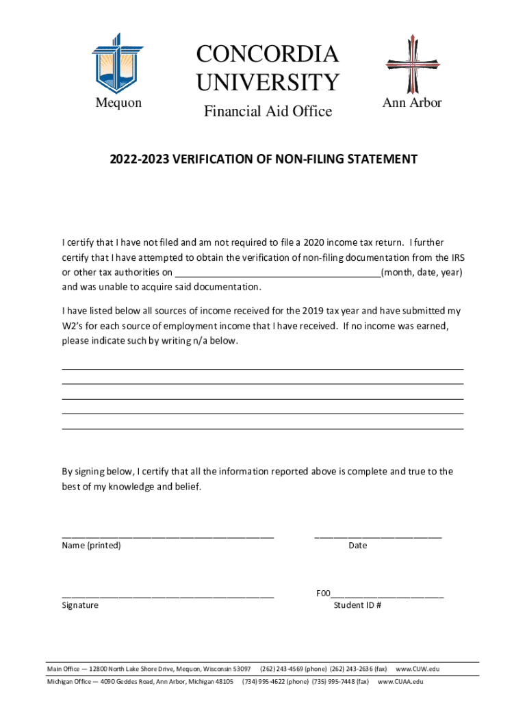 Fillable Online Certification of Non Filing Statement 2223 Fax Email ...