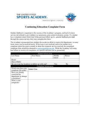 Fillable Online CE Complaint Form Fax Email Print - pdfFiller