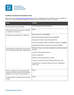 Fillable Online Conflicts of interest declaration form Fax Email Print - pdfFiller
