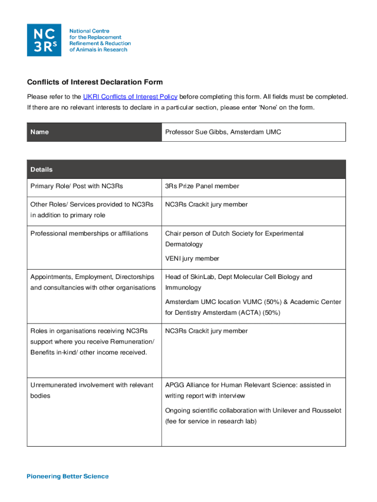 Fillable Online Declaration of InterestsGuidance for employees and non ...