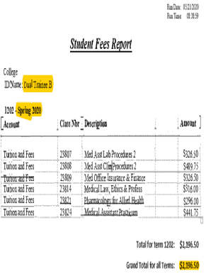 Fillable Online Student Fees Report. Dual Trainign Grant - Example of ...