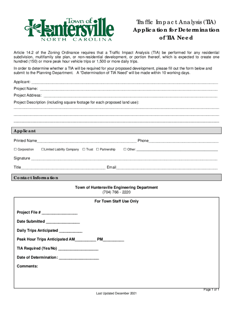 Fillable Online Traffic Impact Analysis (TIA) Application for ...