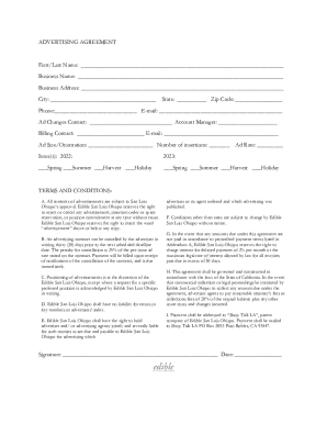 Fillable Online Template ADVERTISING AGREEMENT Fax Email Print - pdfFiller