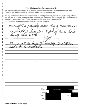 Fillable Online PUBLIC COMMENT SHEET ON PROPOSED PLAN FOR SEGMENTS 4 ...