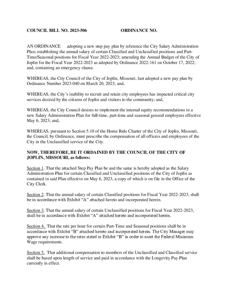 Fillable Online AN ORDINANCE adopting a new step pay plan by reference ...