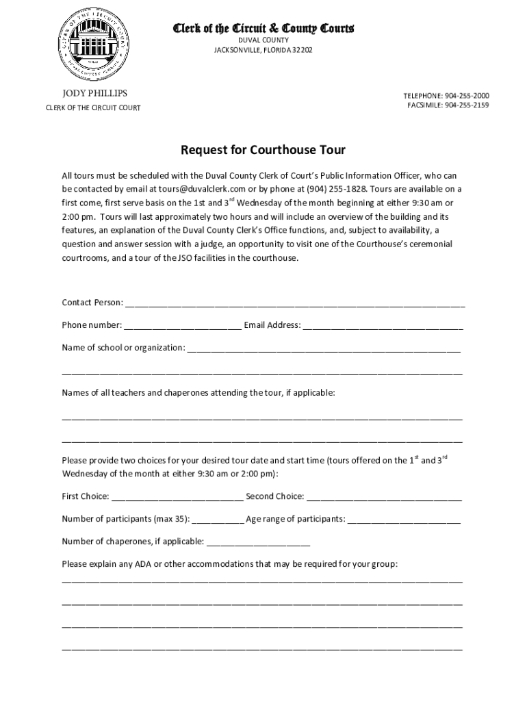 Fillable Online Request for Courthouse Tour Fax Email Print - pdfFiller