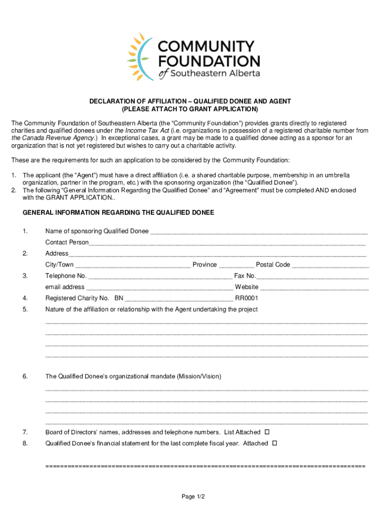 Fillable Online declaration of affiliationqualified donee and agent Fax ...