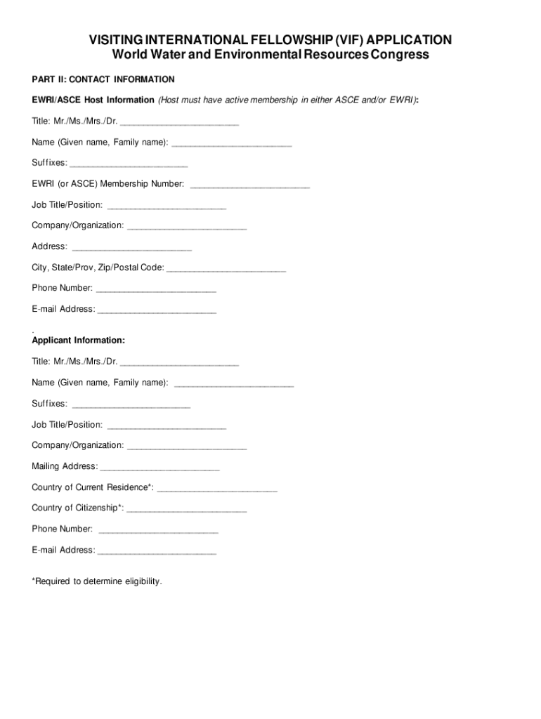 Fillable Online visiting international fellowship (vif) application Fax ...