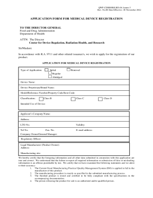 Fillable Online APPLICATION FORM FOR MEDICAL DEVICE ... Fax Email Print ...