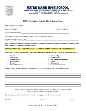 Fillable Online 2023-2024 Student Scholarship-Reference-Form Fax Email Print - pdfFiller