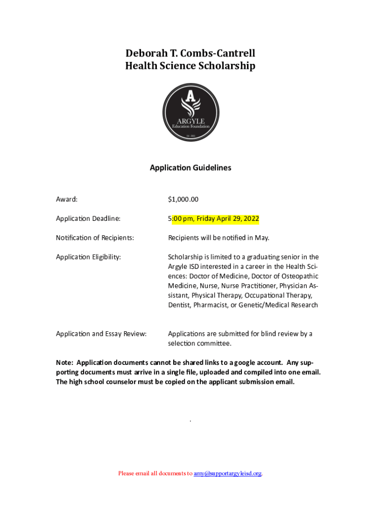 Fillable Online Deborah T. Combs-Cantrell Health Science Scholarship ...