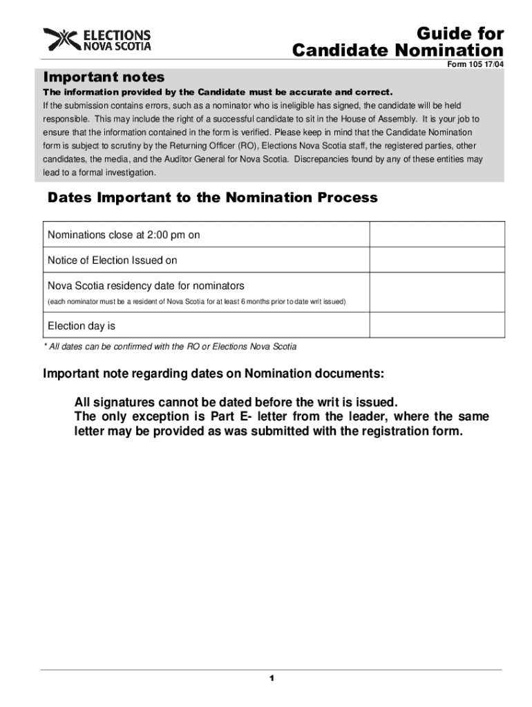 Fillable Online Guide for Candidate Nomination Fax Email Print - pdfFiller