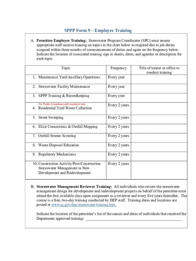 Fillable Online SPPP Form 9 Employee Training Fax Email Print - pdfFiller