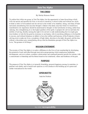 Fillable Online What The Zeta Tau Alpha Creed Means To Me Fax Email ...