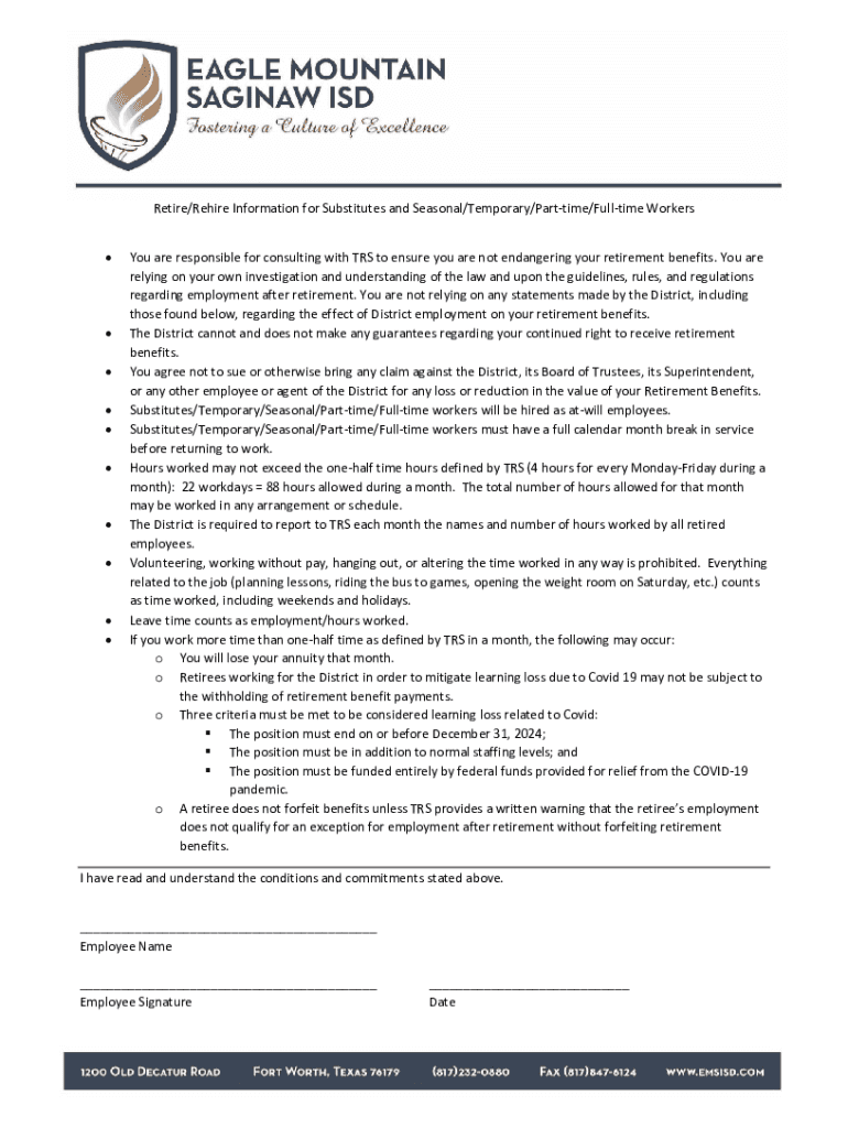 Fillable Online Retire-Rehire Agreement Letter Fax Email Print - pdfFiller